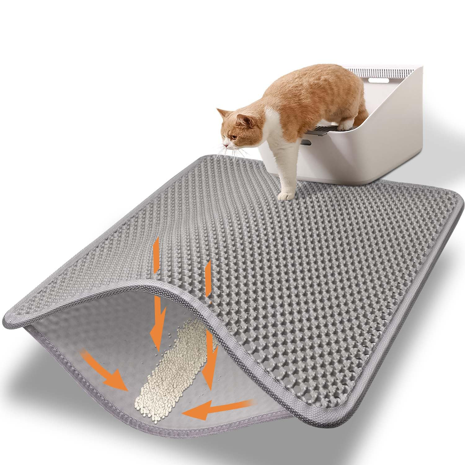HIBAMSTOR Cat Litter Mat Double Layer Waterproof Urine Proof Trapping ...