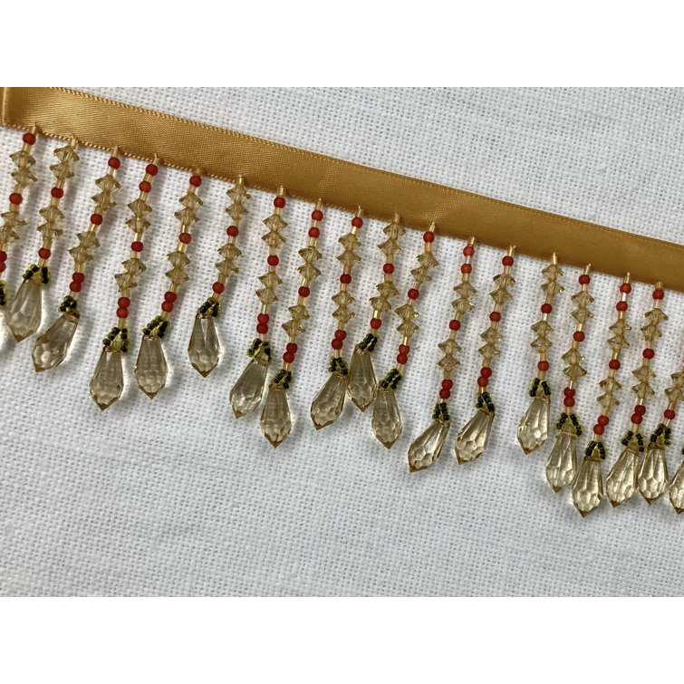 Rose Lace And Braid Gold, Red & Green Lucite Crystal Beaded Fringe 3 ...