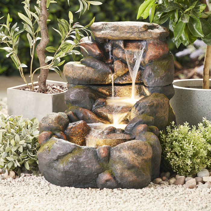 Dakota Fields Lindesay Resin Tall Tumbling Rock Wall Water Feature with ...