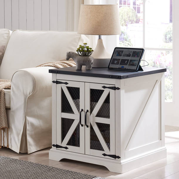 Gracie Oaks 25"H x 24"W Square Farmhouse End Table, with Charging ...