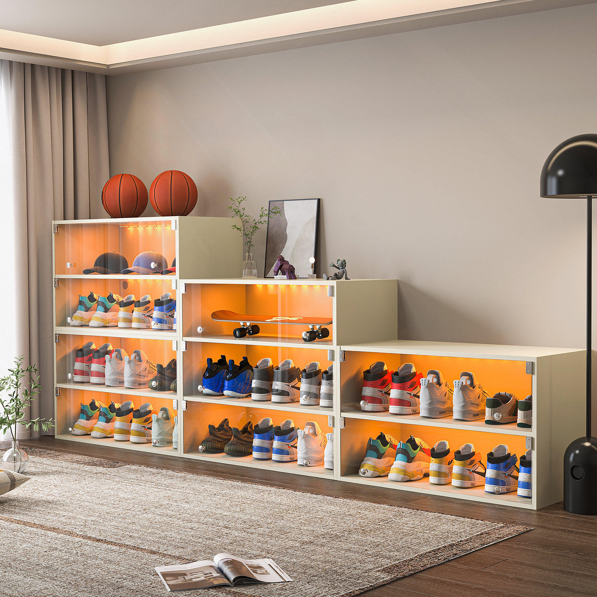 Rebrilliant Glass Door Shoe Box Shoe Storage Cabinet For Sneakers With ...