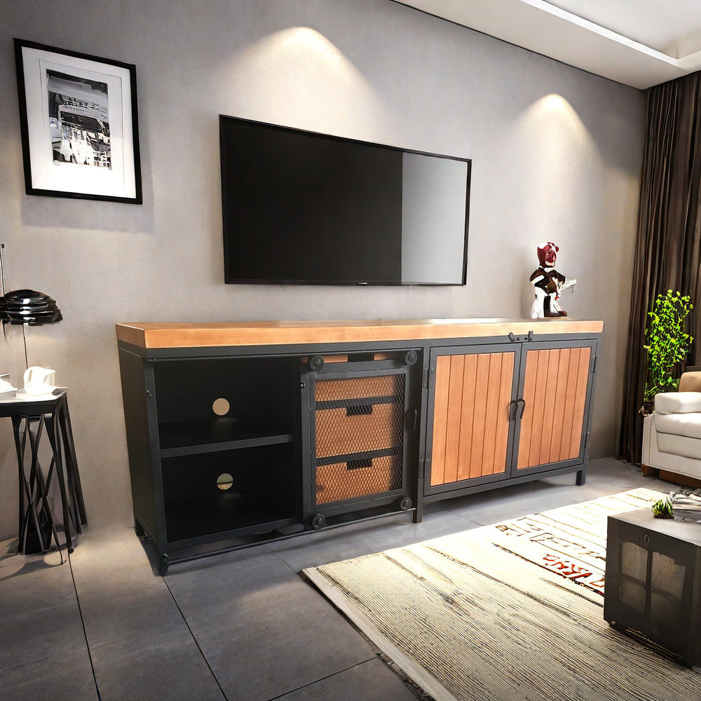Industrial Style Sofa Industrial TV Stand, Wood And Iron Construction ...