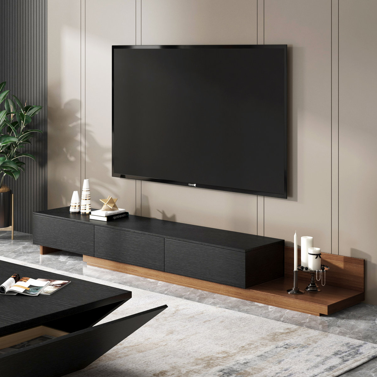 Latitude Run® Modern Wood TV Stand for up to 85 Inch TV, 3 Drawers ...