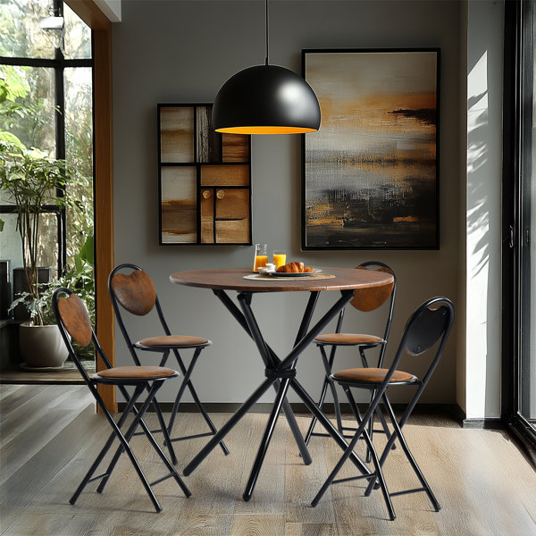 17 Stories 5-Pieces Compact Kitchen Dining Set with Folding Chairs and ...