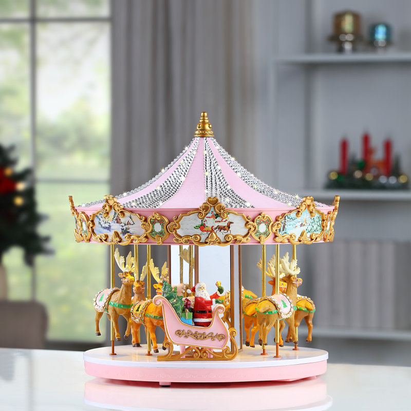 Mr. Christmas 12" Animated & Musical Pink Crystal Carousel | Wayfair