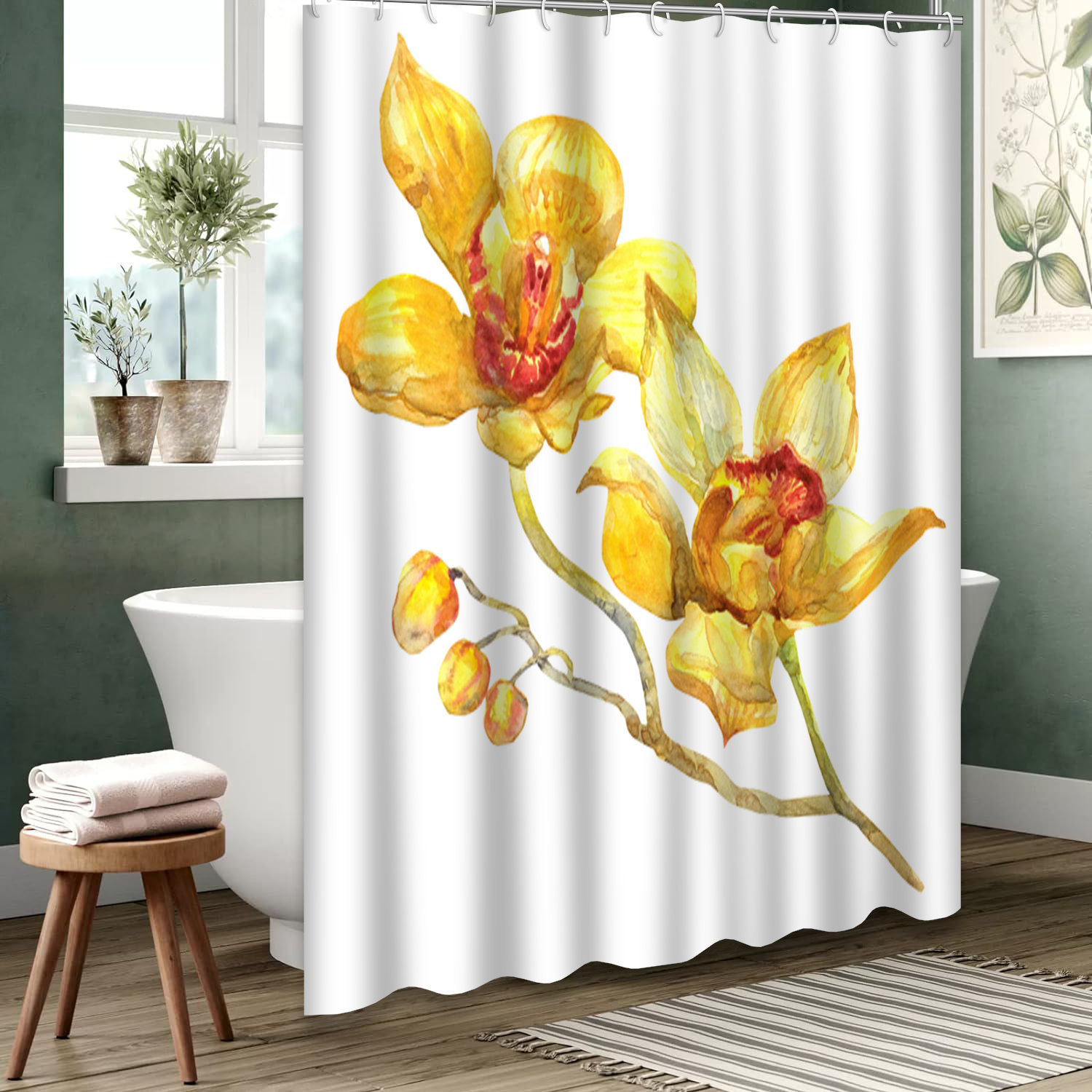 East Urban Home Watercolor Orchid Waterproof Shower Curtain with 12 ...