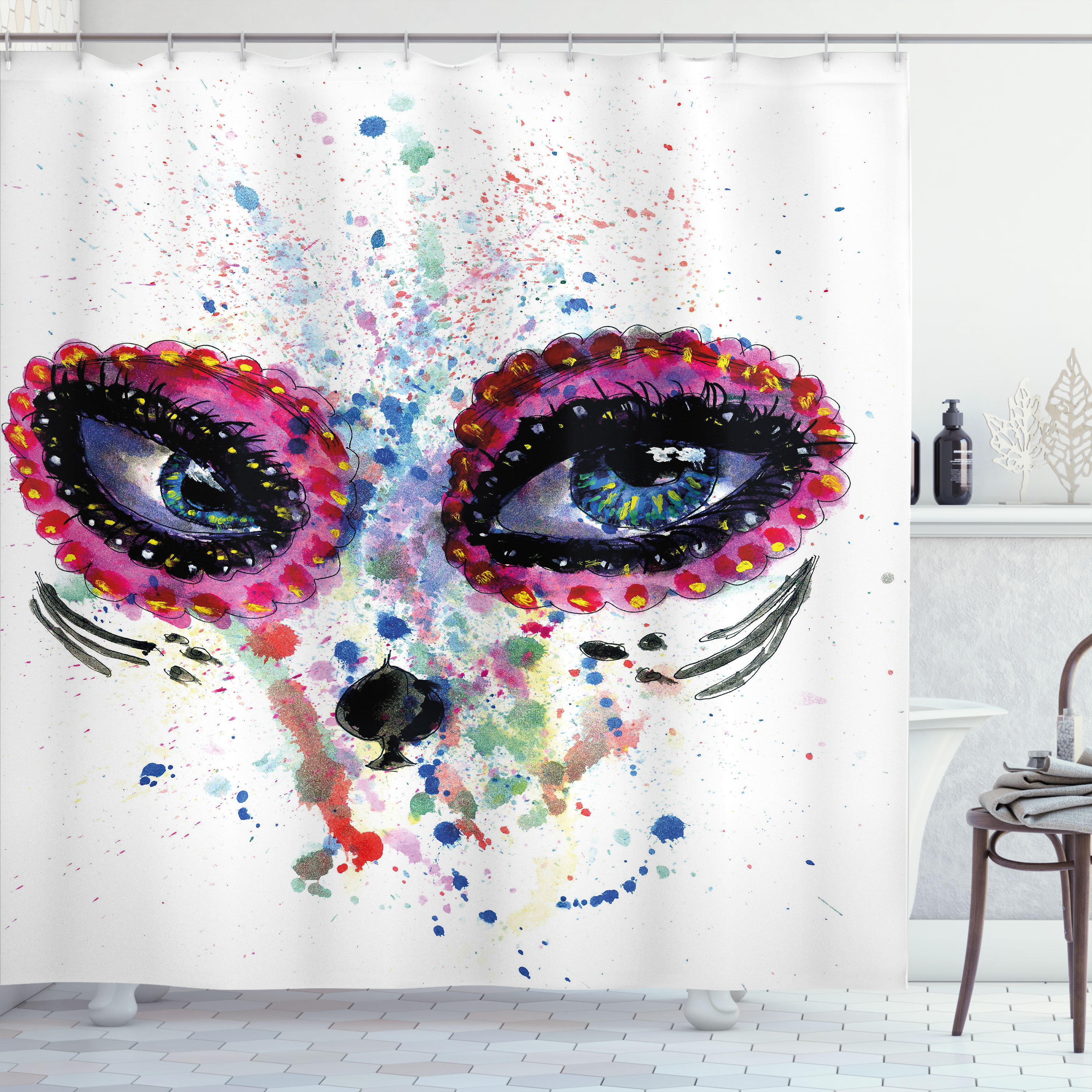 Dakota Fields Sugar Skull Shower Curtain Spooky Big Eyes Multicolor ...