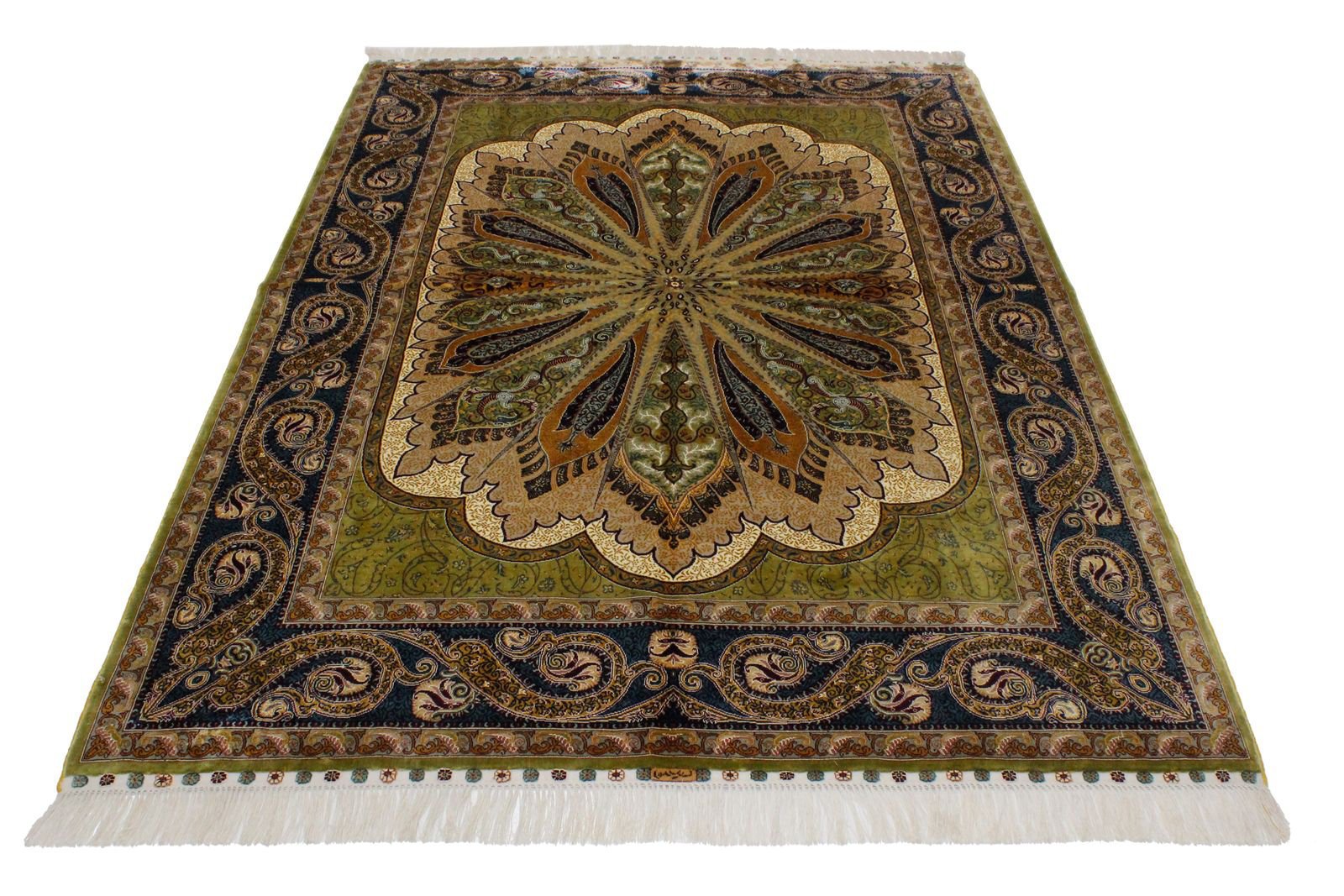 Home and Rugs 5x7 Green and Blue Turkish Silk Rug | Wayfair