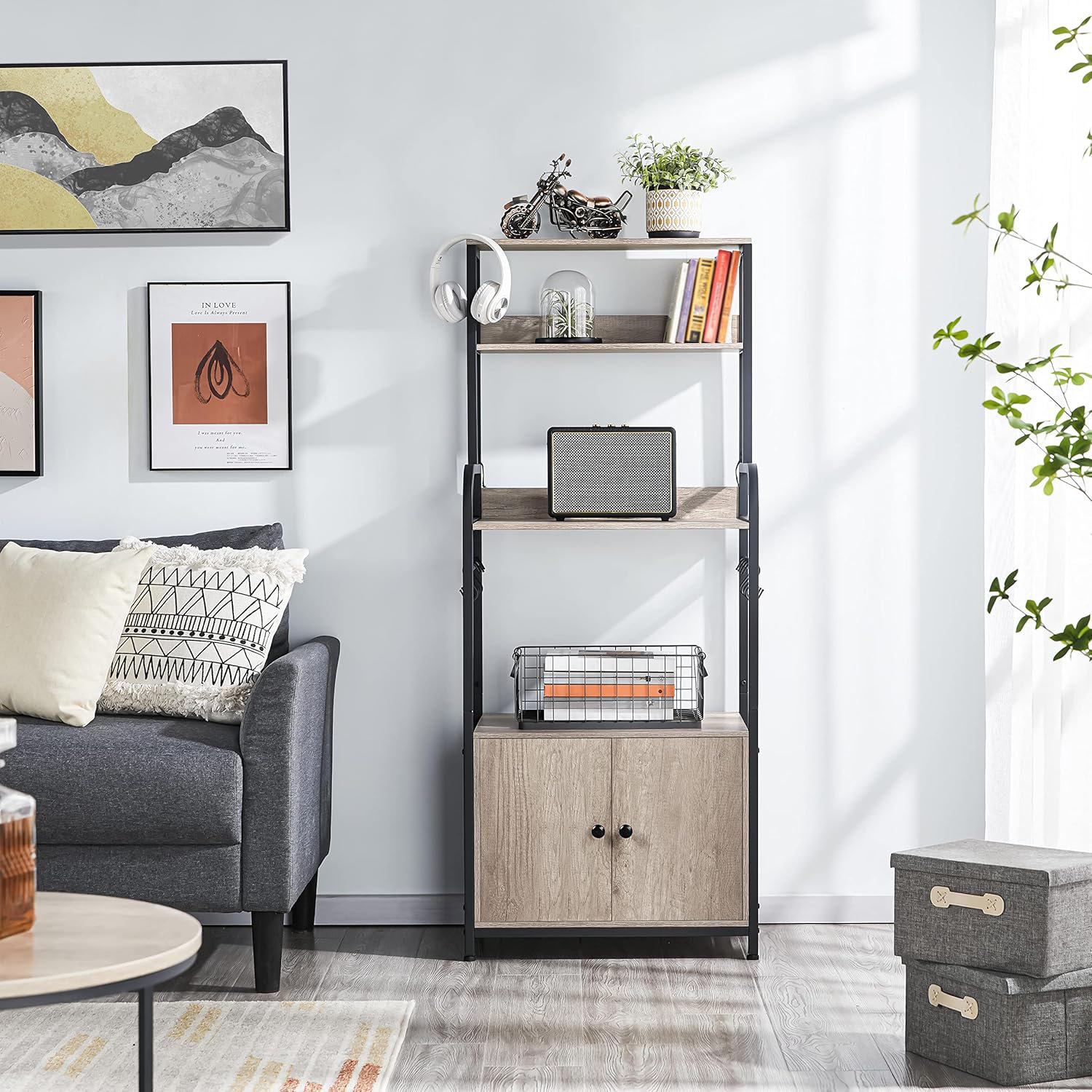 Latitude Run® 4-Tier Kitchen Bakers Rack With Storage Cabinet And Hutch ...