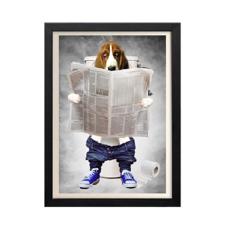 Happy Larry Basset Hound On Toilet - Funny Bathroom Print - Dog Picture ...