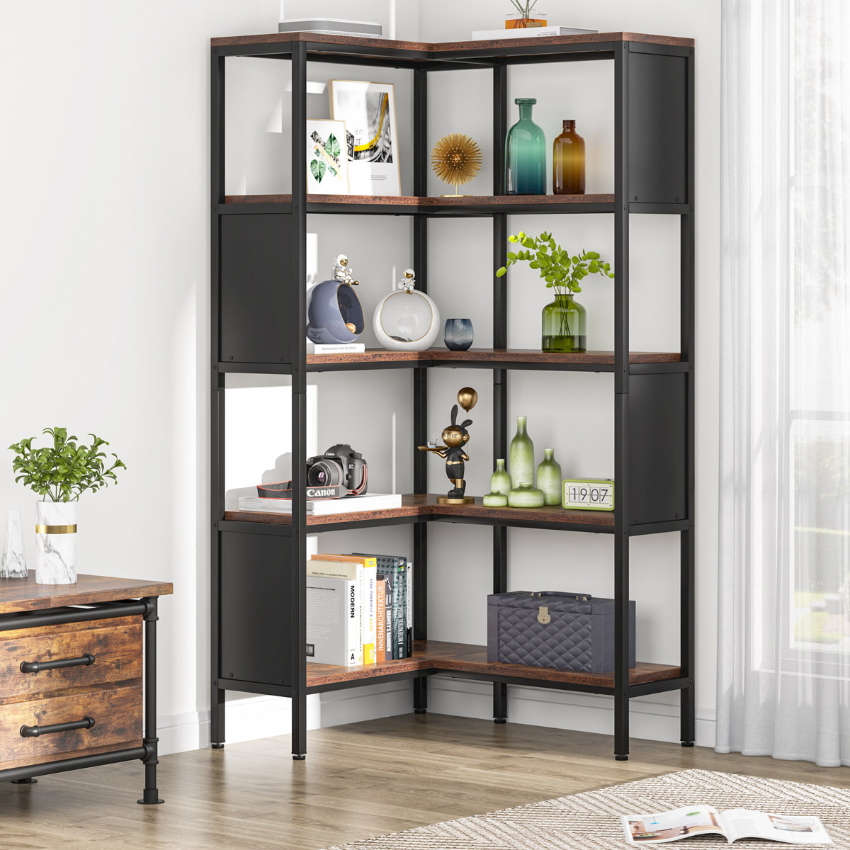 17 Stories Aidrian 66.9" H x 31.5" W Steel Corner Bookcase & Reviews ...