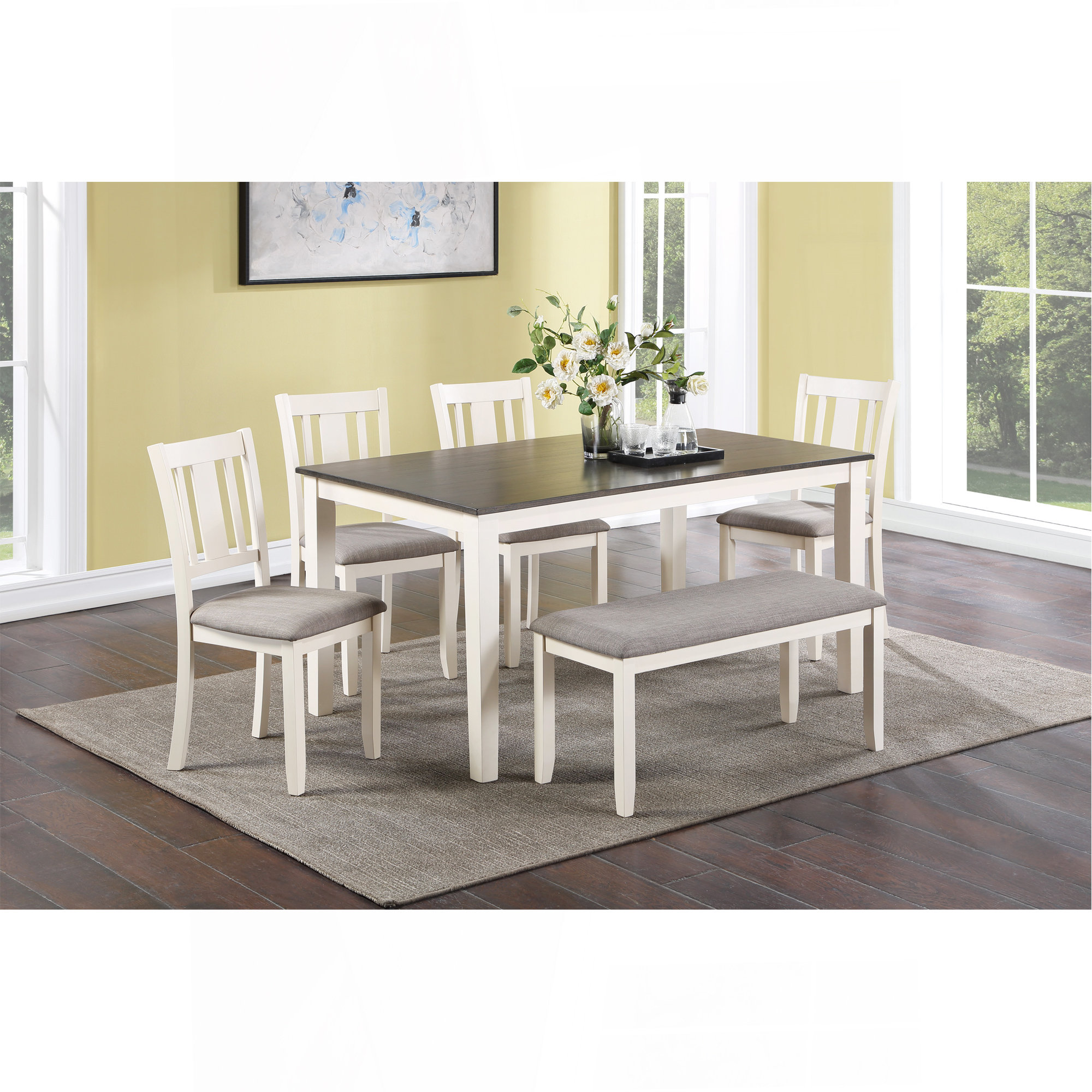 Winston Porter Beautiful 6-Pc Dinette Chalk Gray Finish Rectangular ...