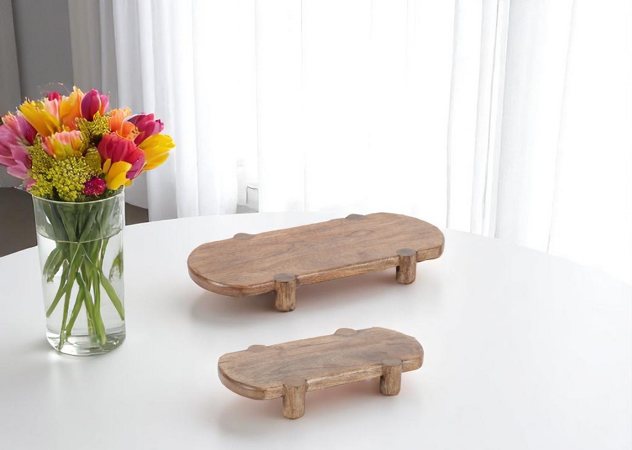 HomeRoots Set of Two Natural Solid Wood Oval Risers - Wayfair Canada