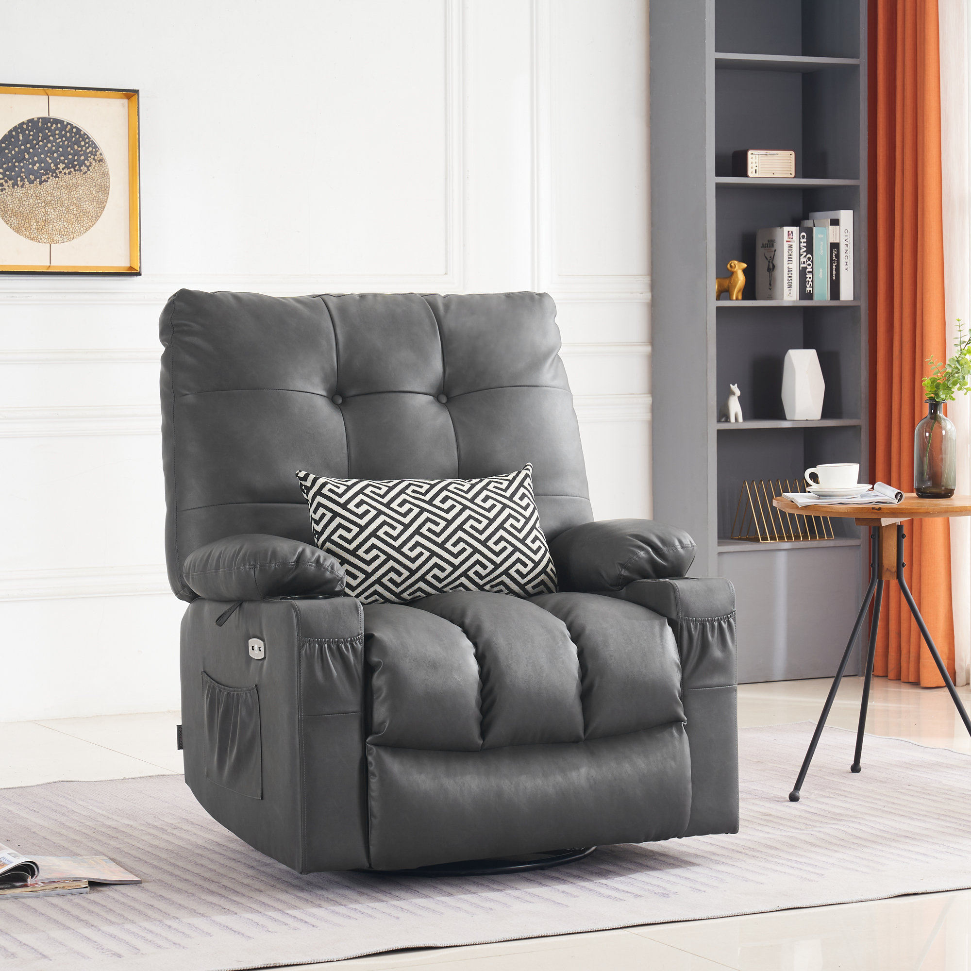 Latitude Run® Power Swivel Glider Rocker Recliner Chair With Massage ...
