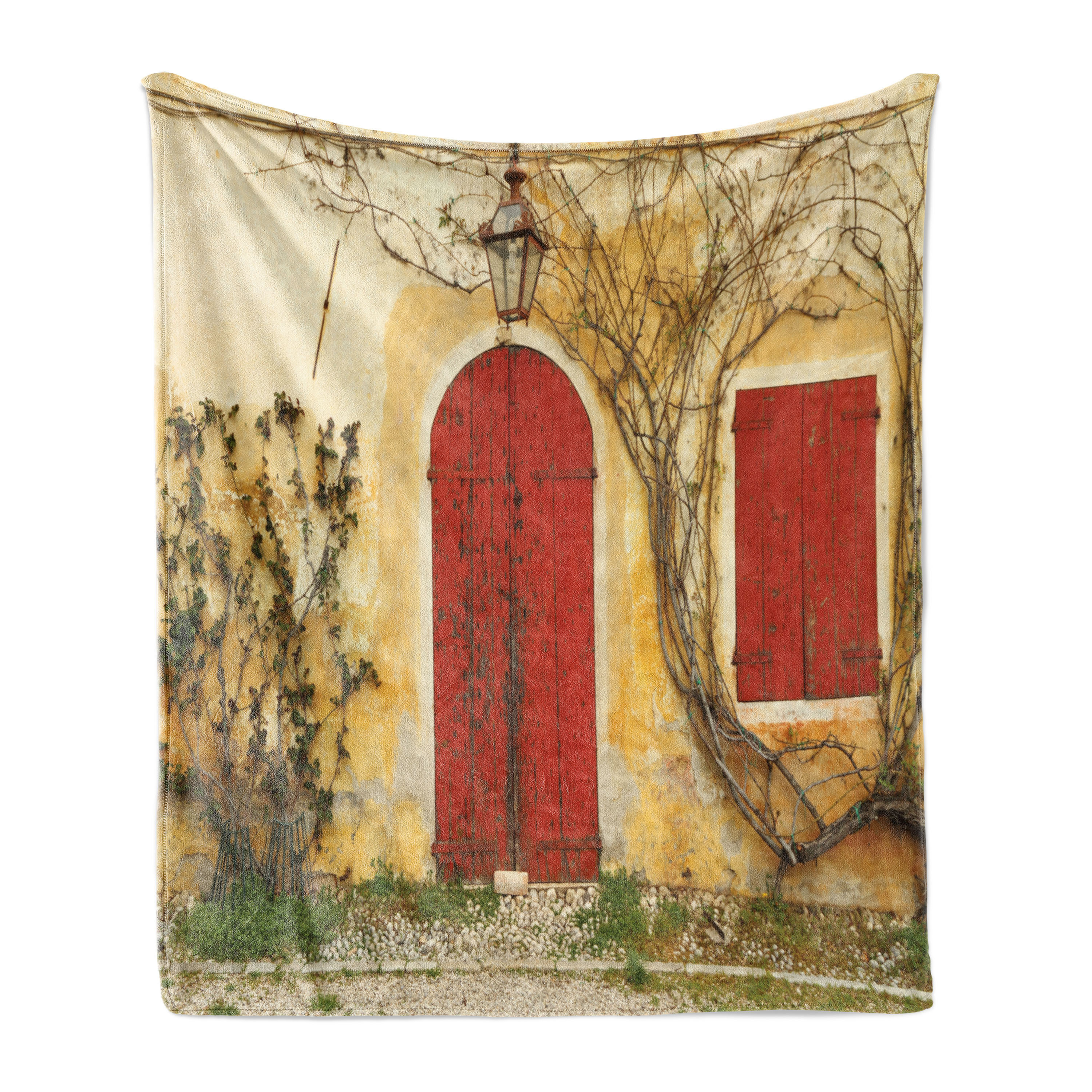 Ambesonne Rustic Fleece Throw Blanket Aged Doors Tuscan House Yellow ...