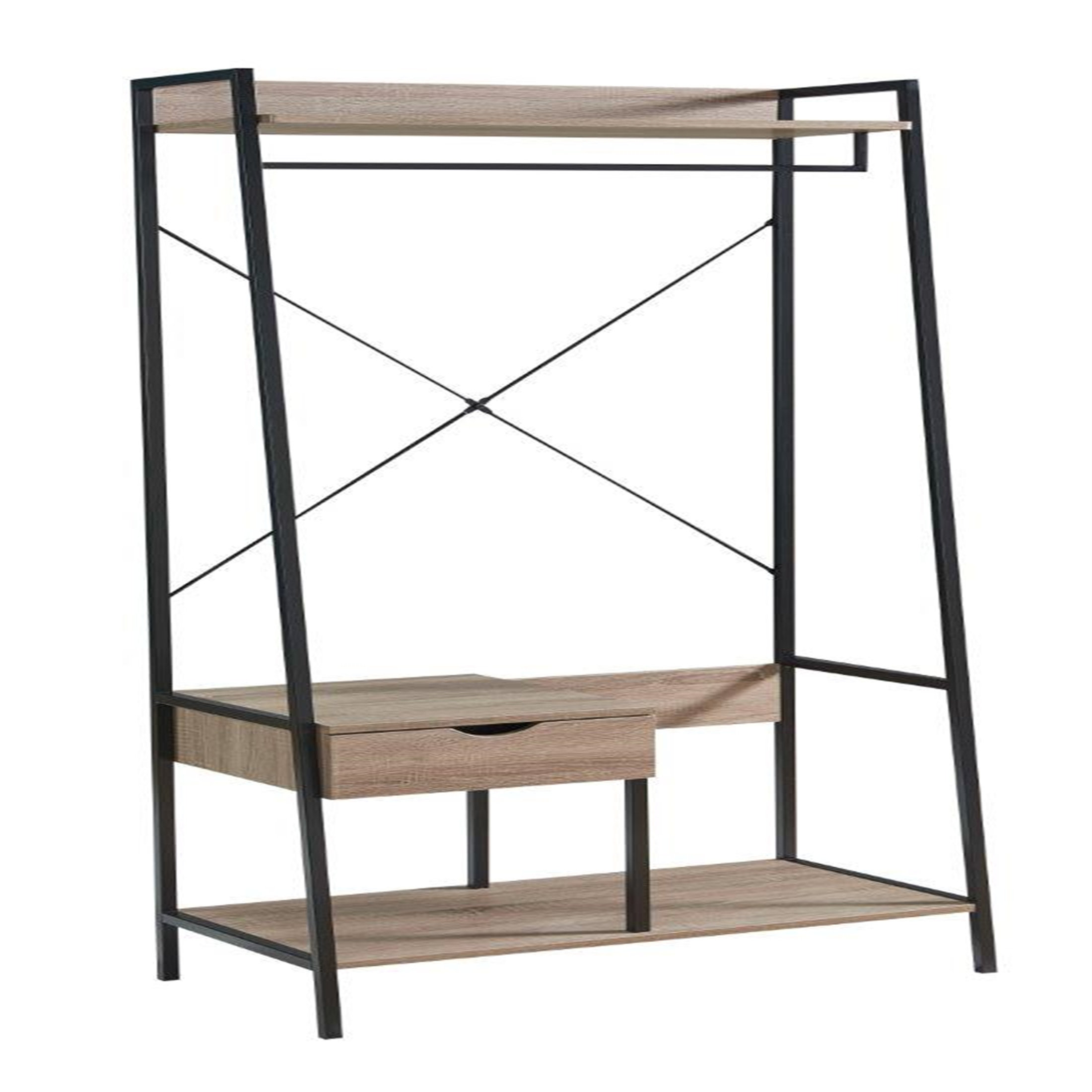 Everly Quinn Clothes Rack Open Wardrobe Free Standing with One Drawer ...