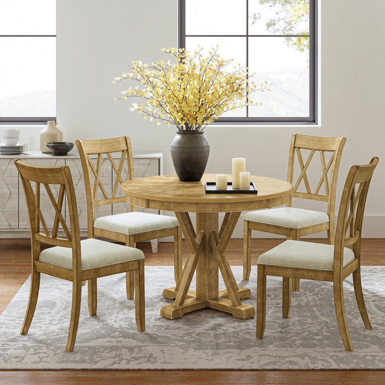 Gracie Oaks Amoz 5 - Piece Solid Wood Top Pedestal Dining Set & Reviews ...