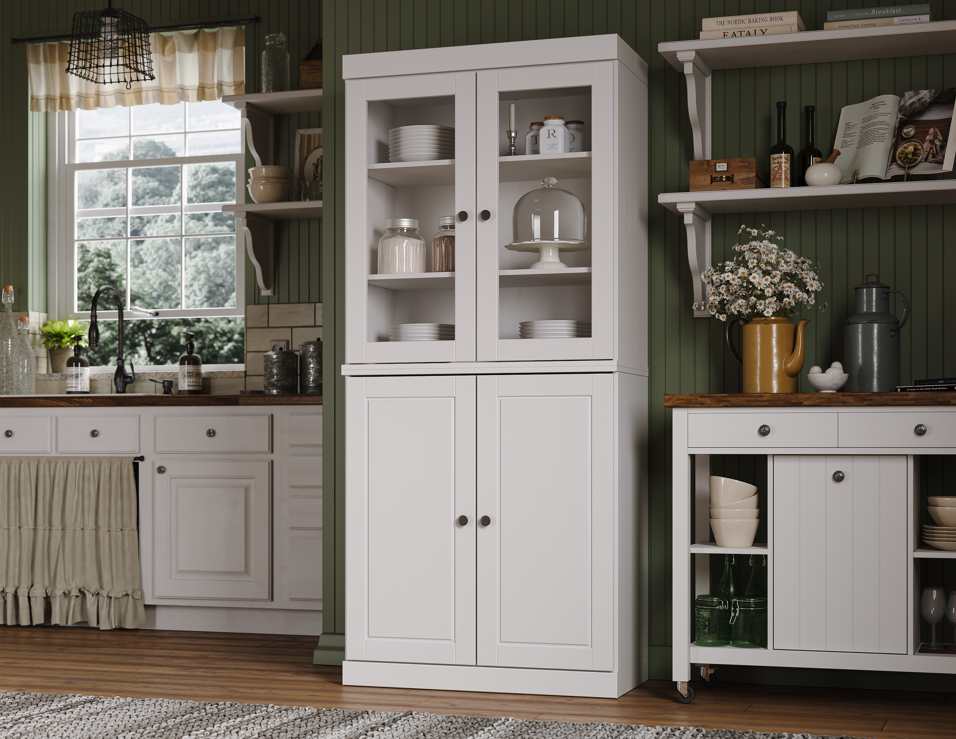 Hokku Designs Kaniesha Palace Imports 100% Solid Wood Pantry Cabinet ...