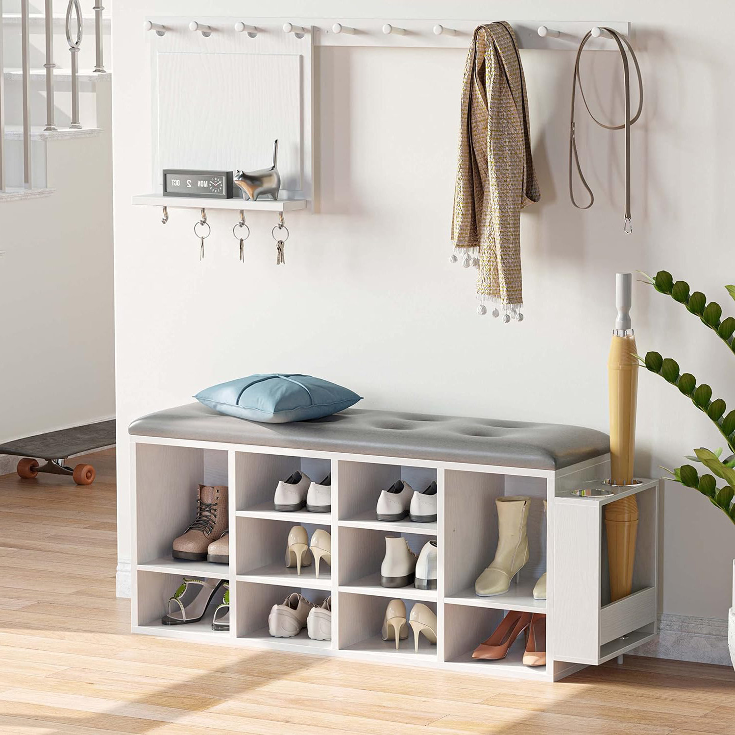 Hokku Designs 10 Cubbies Storage Entryway Bench with PU Leather, Cubby ...