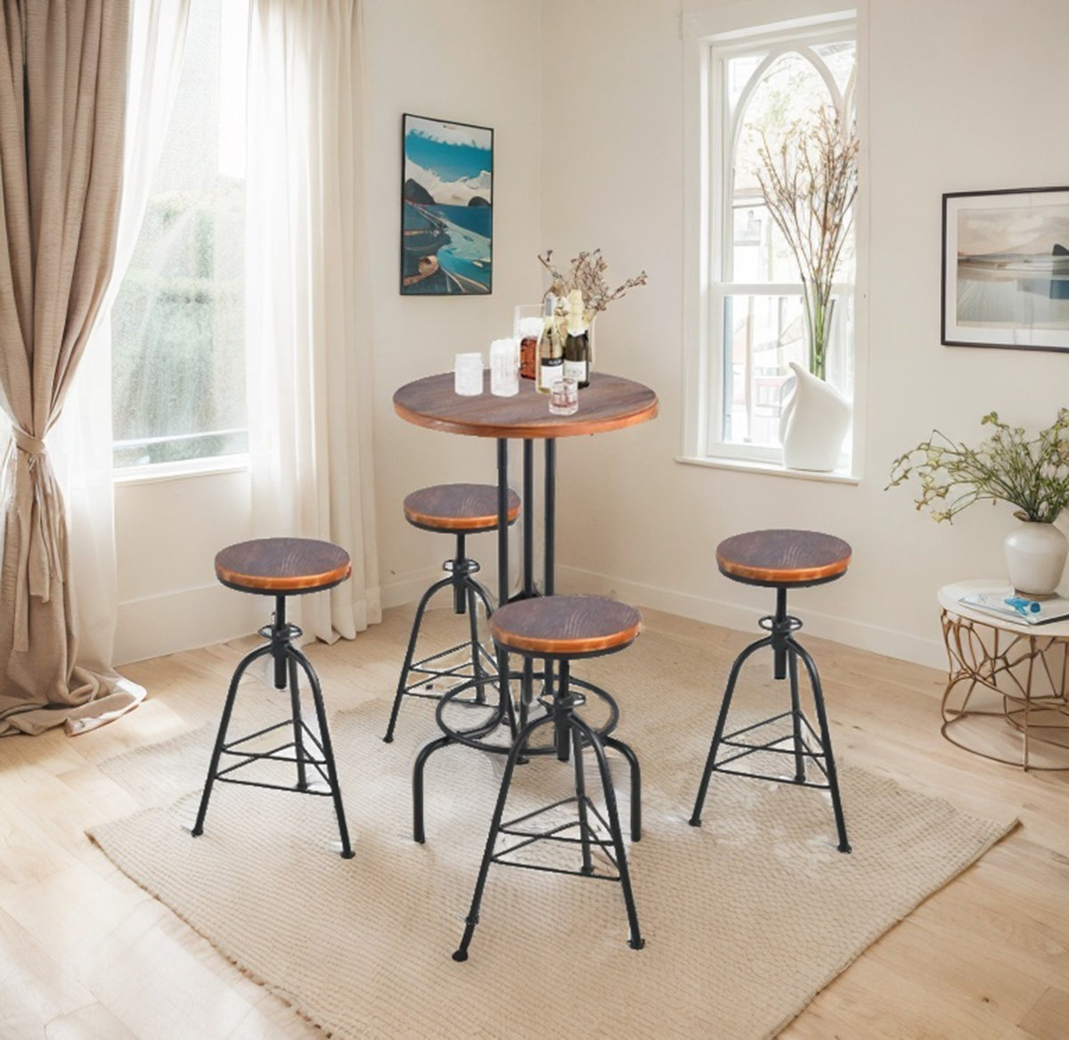 Williston Forge 5-Piece Urban Loft Cafe Bar Table & Chairs Set, Space ...
