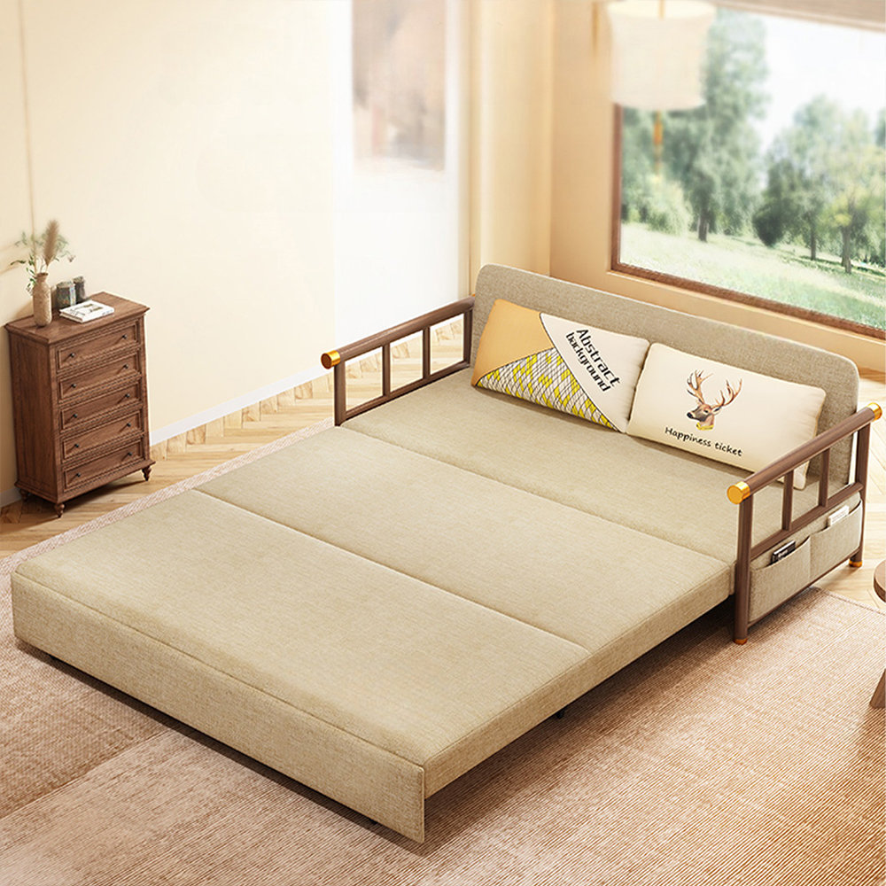 Red Barrel Studio® Rice apricot color Cotton and linen Standard Sofa ...