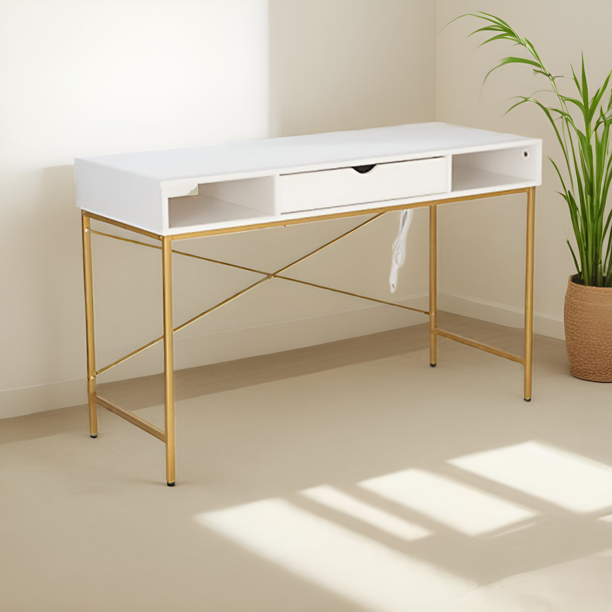 17 Stories Desk with Built-in Outlets - Modern Office Desk with USB ...