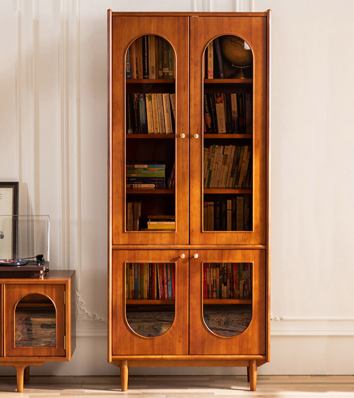 VICABY Vintage Solid Wood Bookcase Combo Living Room Storage Cabinet ...