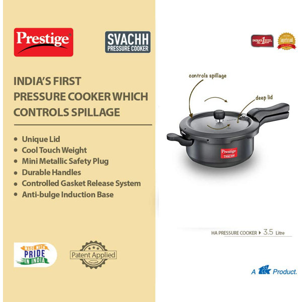 Prestige Cookers Svachh 3.7 Qt. Hard-Anodized Pressure Cooker | Wayfair