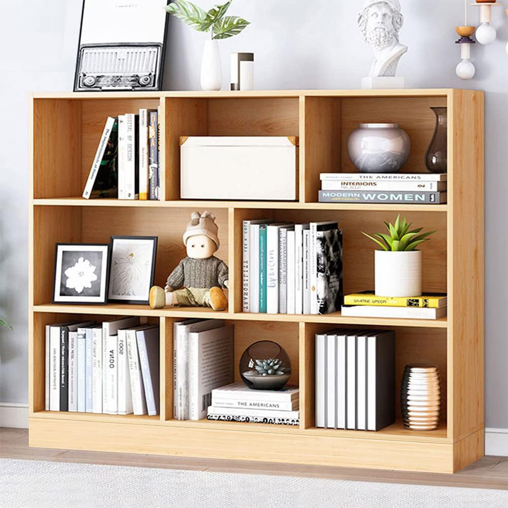Corrigan Studio Open Shelf Low Bookcase - Wooden 3-Tier Floor Standing ...