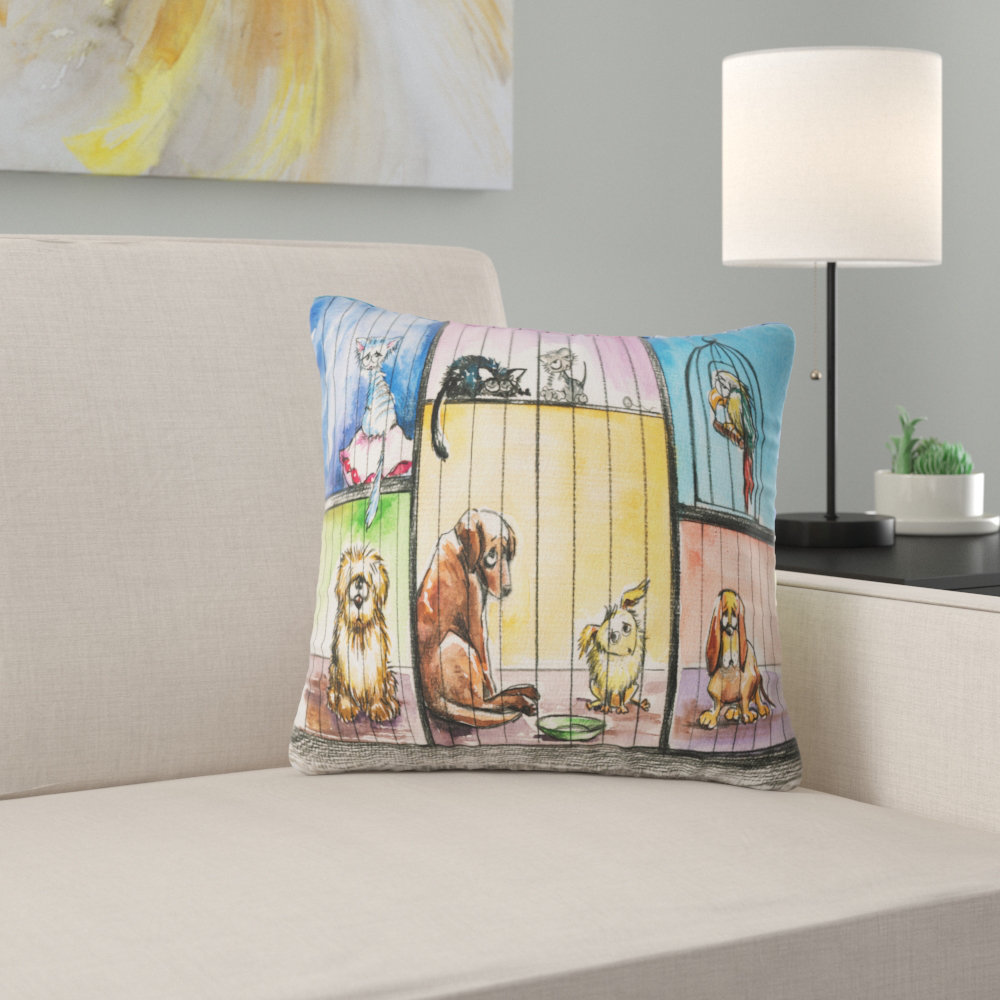 Design Art Sad Animals in the Pound - Animal Printed Pillow | Wayfair