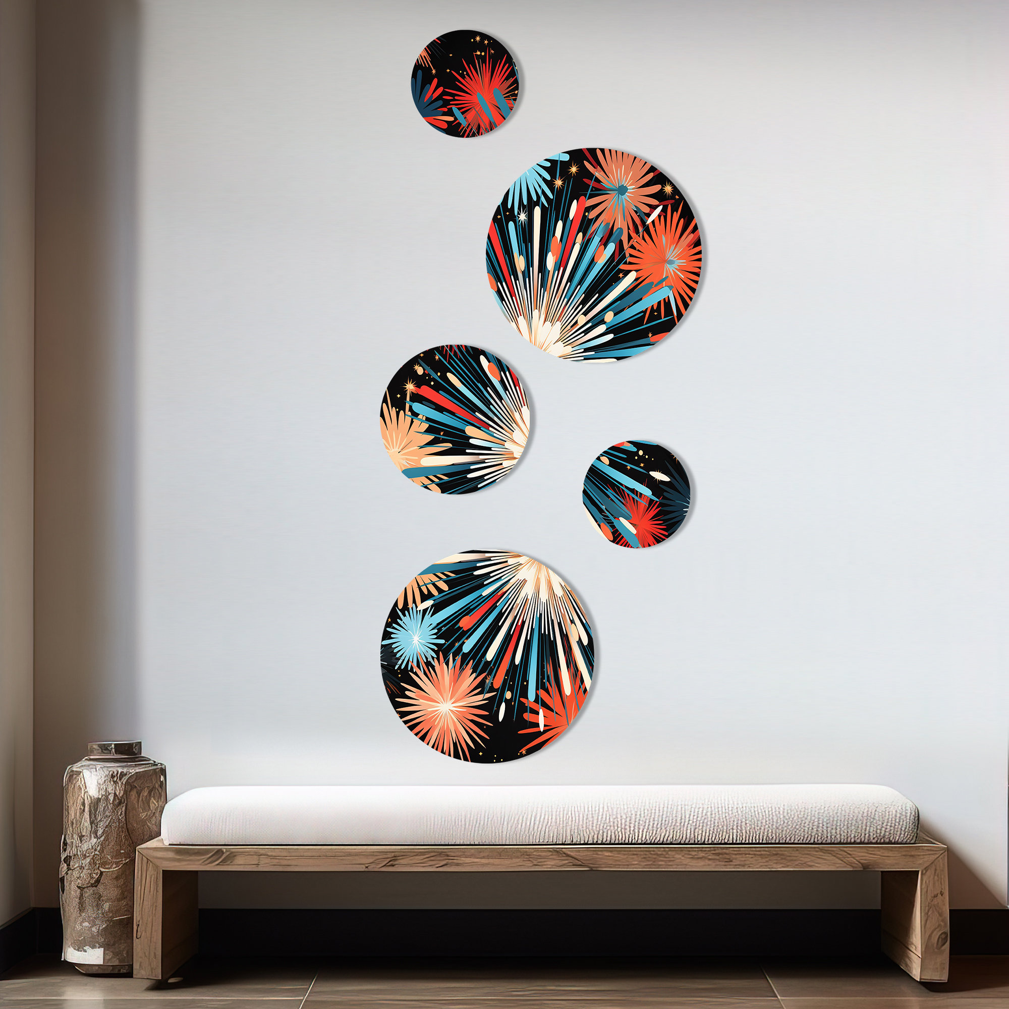 Ivy Bronx Blue And Yellow Fireworks Illumination 1 - Fireworks Round ...