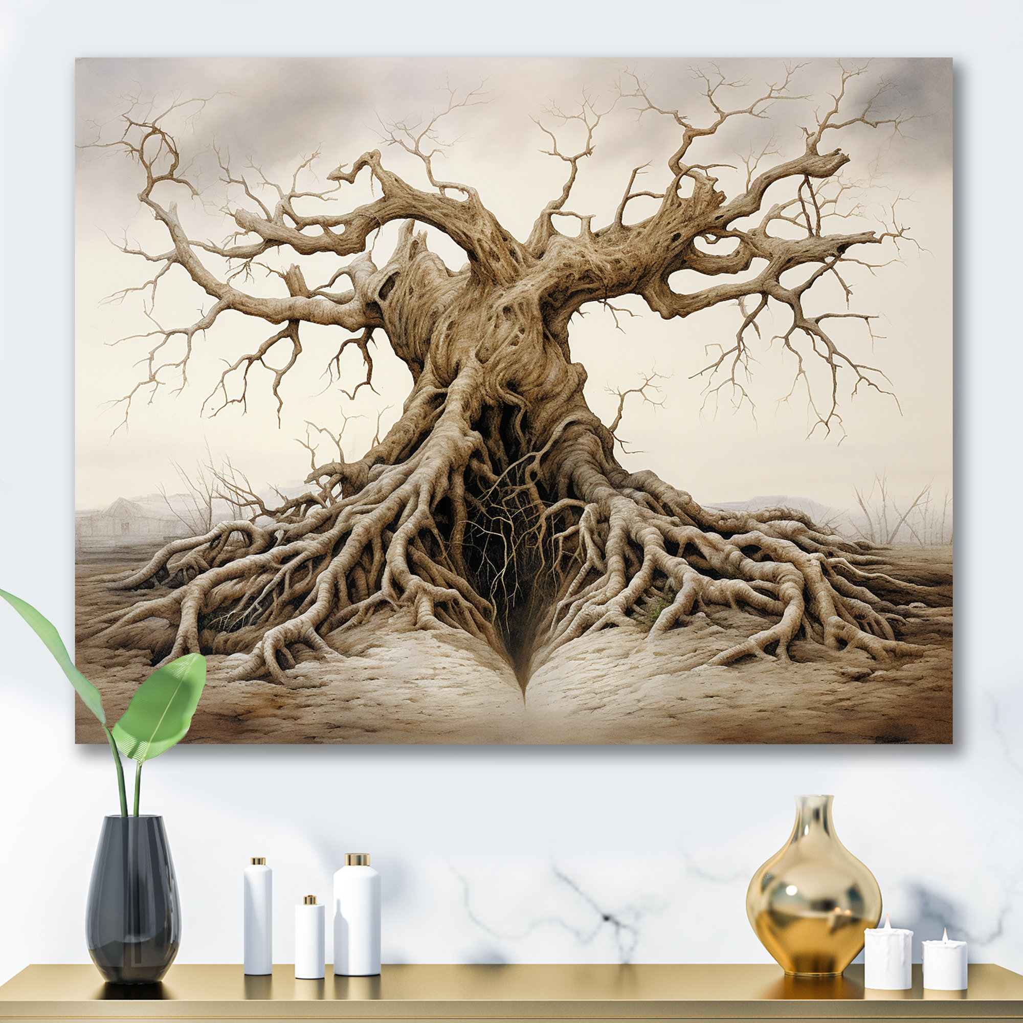 Design Art Twisted Roots Surreal Tree - Surrealism Canvas Prints ...