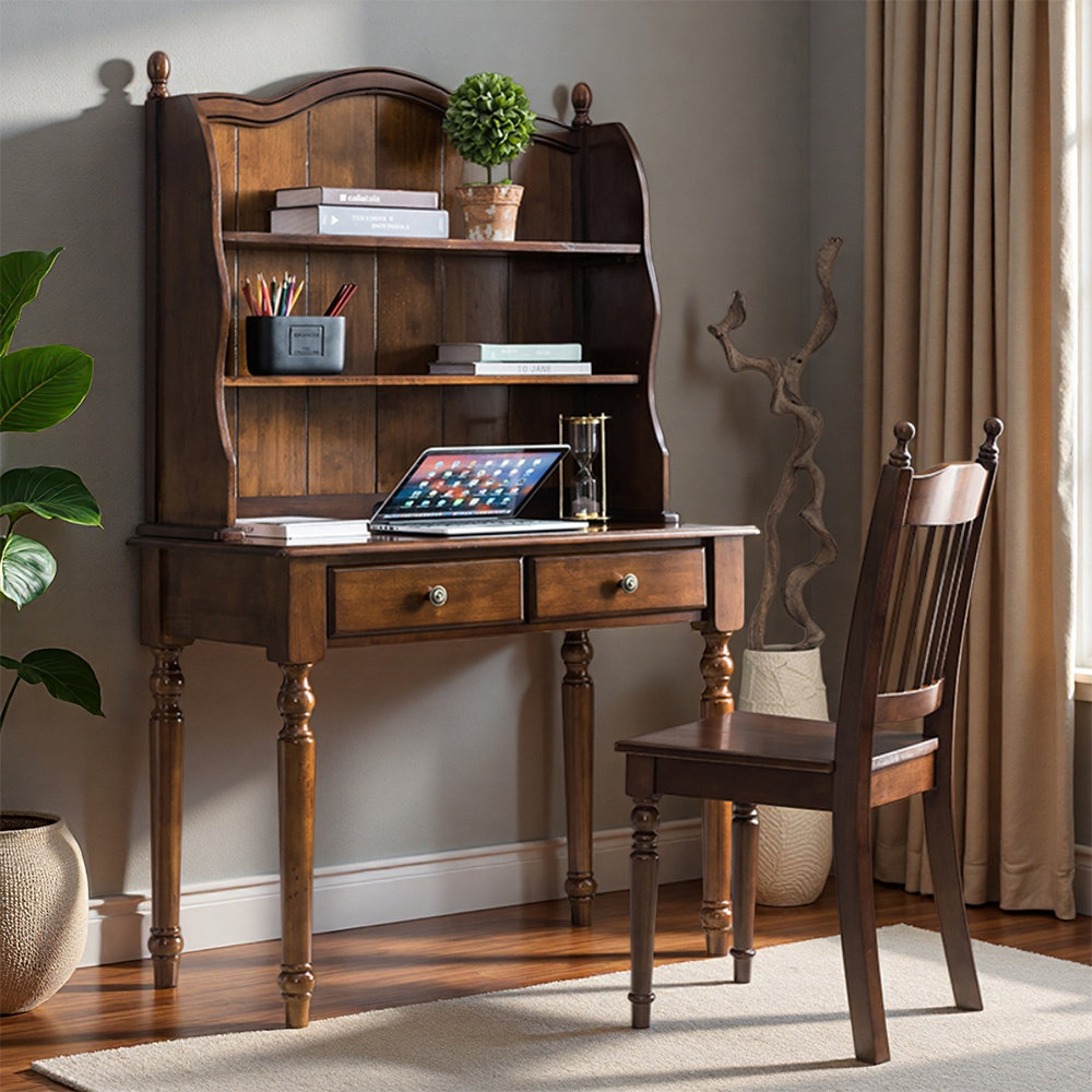 Corrigan Studio® Rectangle Simple Nut-brown Solid Wood Writing Desk ...