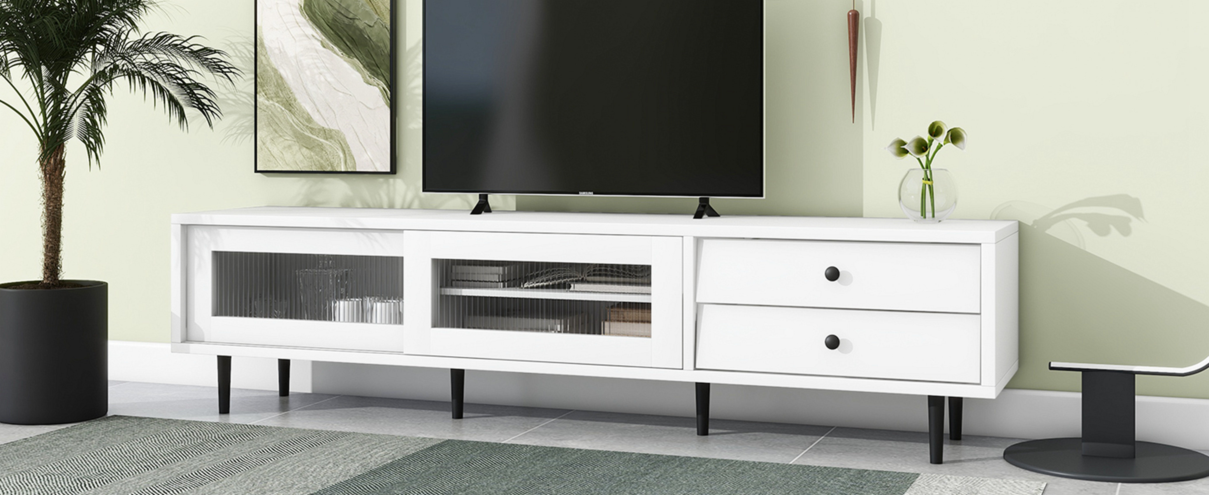 Latitude Run® Chic Elegant Design TV Stand With Sliding Fluted Glass ...