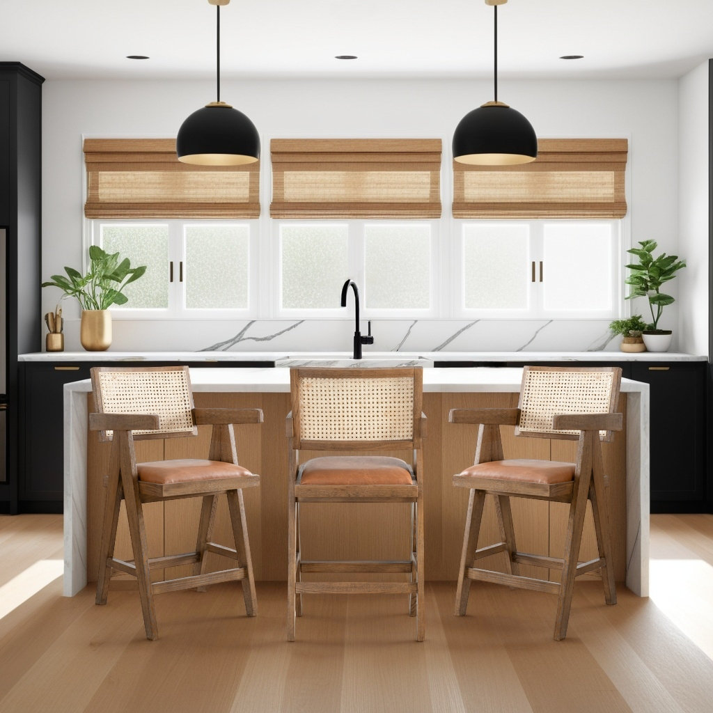 Bay Isle Home™ Coralea Solid Wood And Rattan Upholstered Counter Height ...