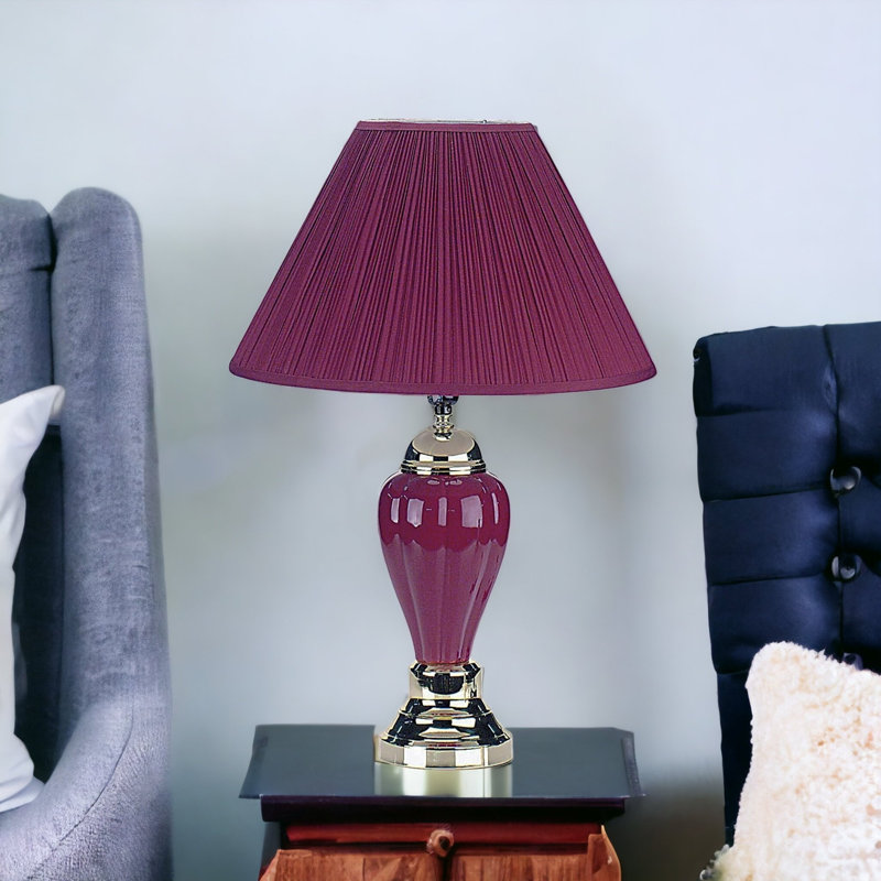 Rosdorf Park Ervinas 27" Silver Ceramic Bedside Table Lamp With Magenta ...