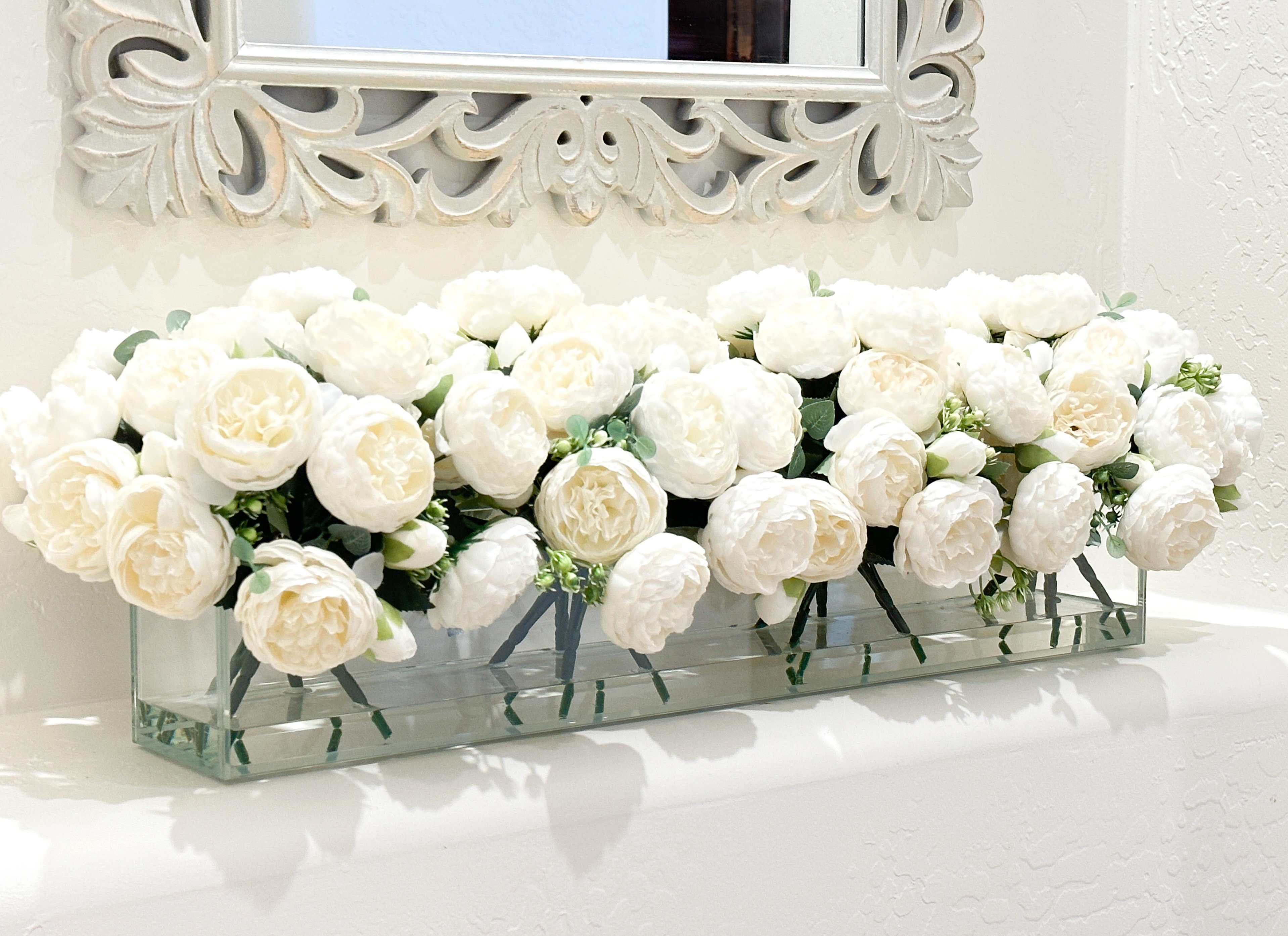 Blue Paris Flowers Modern Long Peony Arrangement Artificial Faux ...