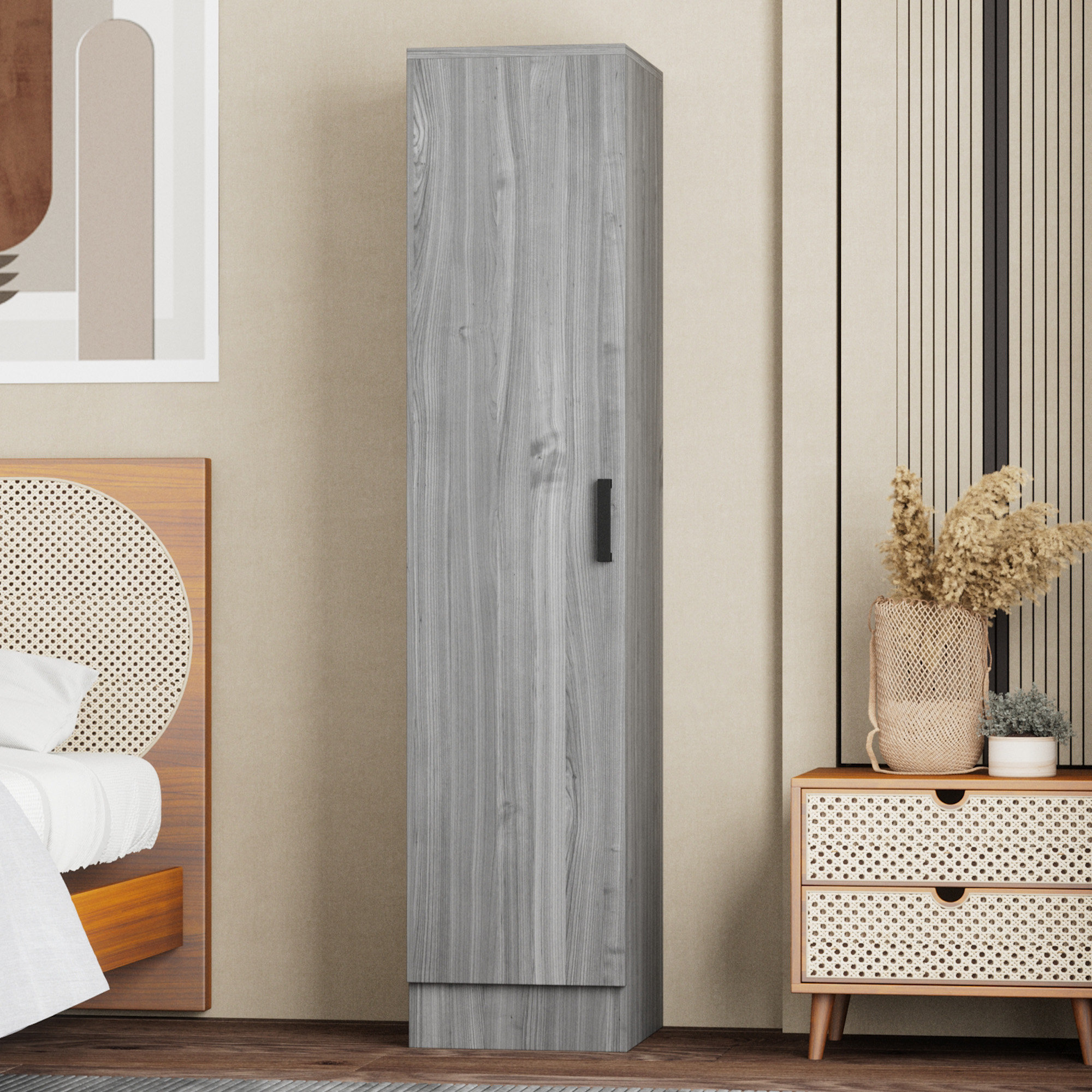 Latitude Run® Wardrobe, Tall Armoire Space Saver with Shelves and ...