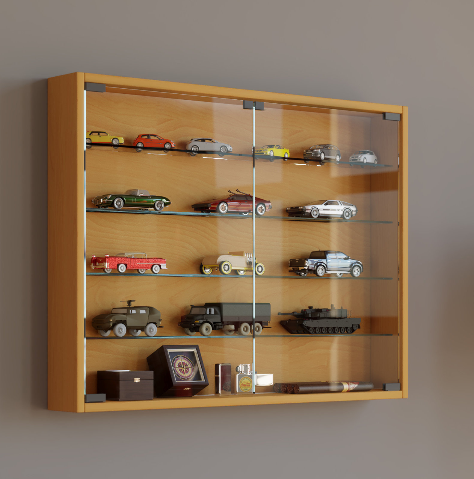 Wall Mounted Curio Cabinet 600mm Oak Wall Display Cabinet W 2 Shelves