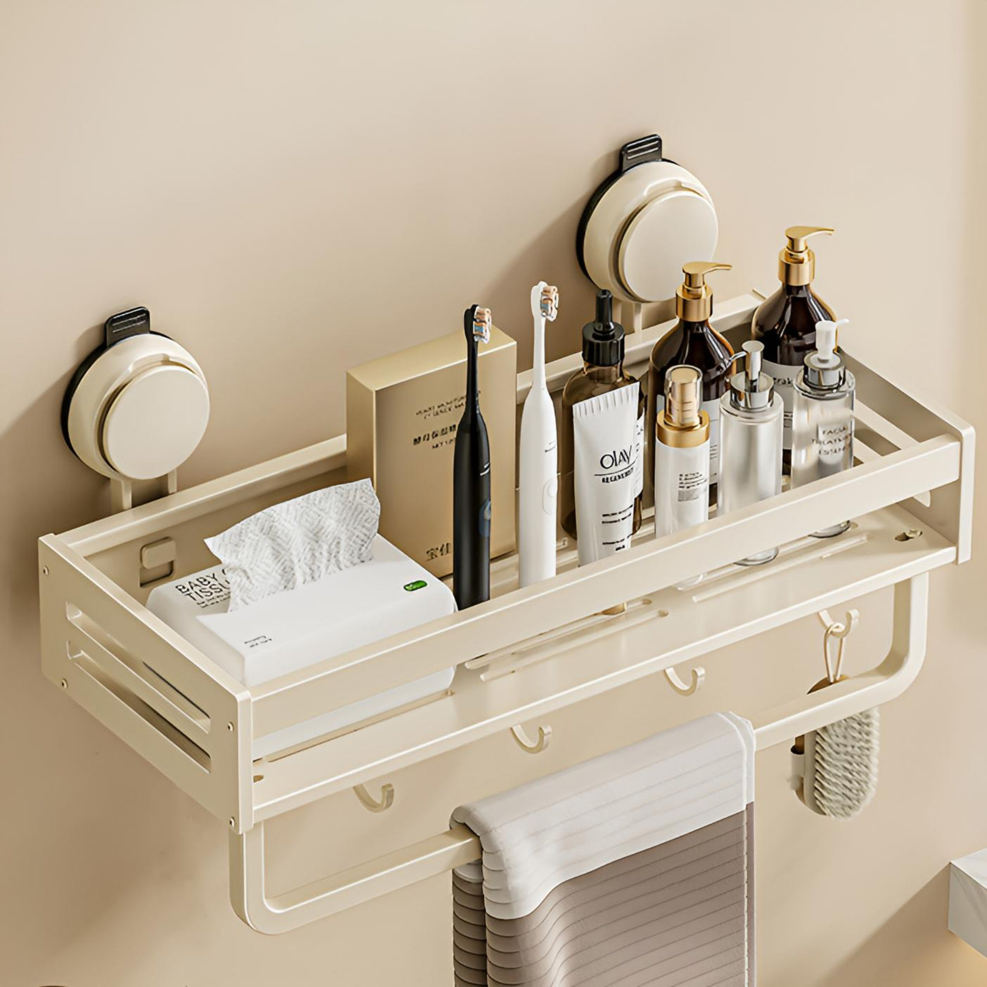 Rebrilliant Non Perforated Suction Cup Storage Rack, Bathroom Storage ...