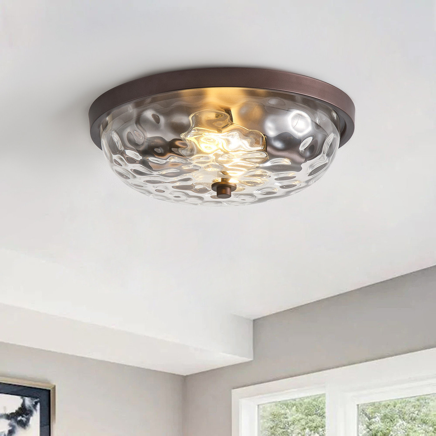 Winston Porter 2-Lamp Clear Stone patterned Glass Adjustable Copper ...