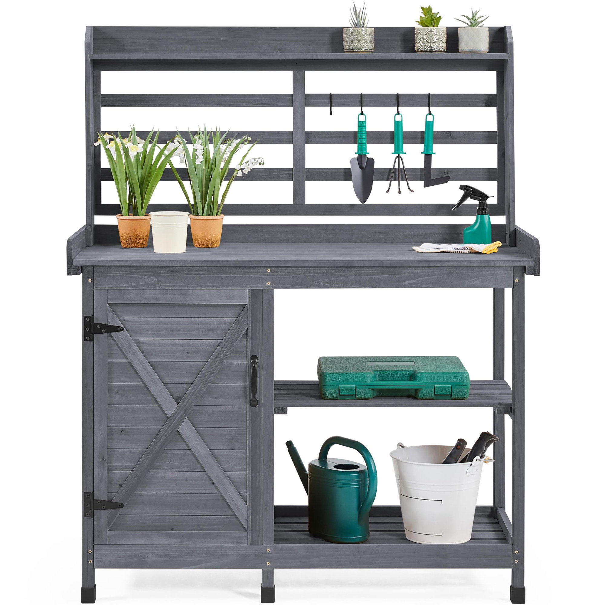 Fetfon Outdoor Potting Bench, Large Gardening Bench with Storage Rack ...