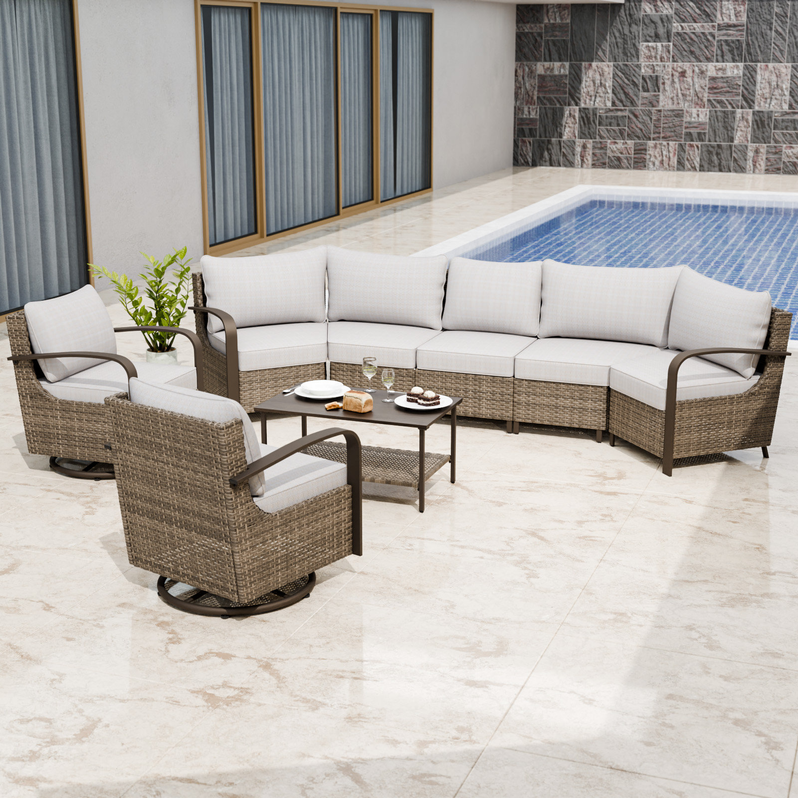 EAGLE PEAK 7 - Person Patio Conversation Set with Swivel Lounge Chairs ...