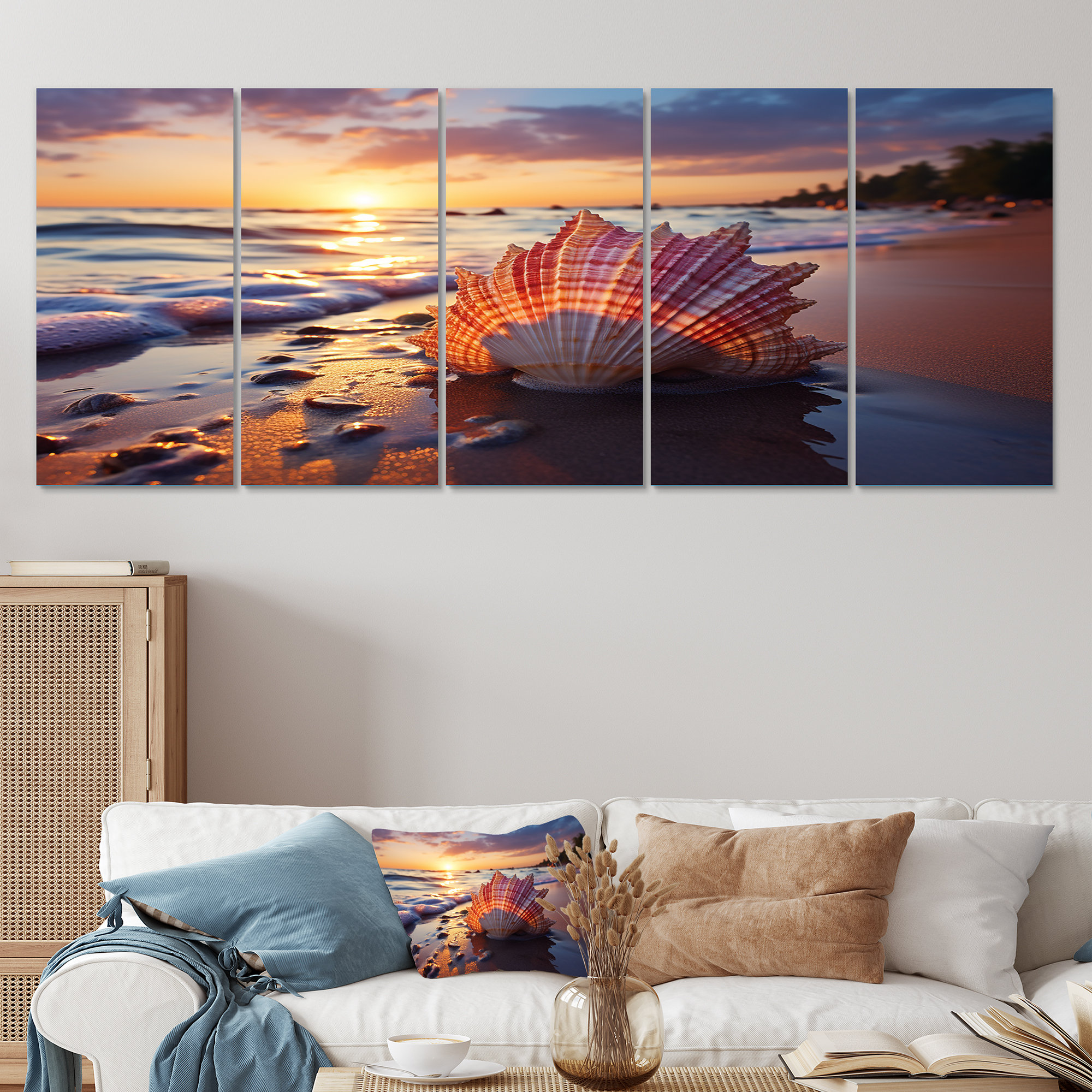 Dovecove Sunset Shoreline Treasures II - Coastal Beach 5 Piece Wall Art ...