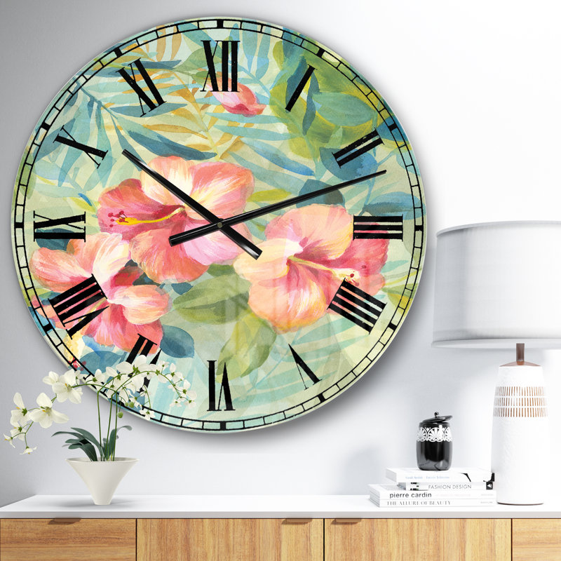 The Twillery Co.® Swigart Hibiscus Garden III - Farmhouse wall clock ...