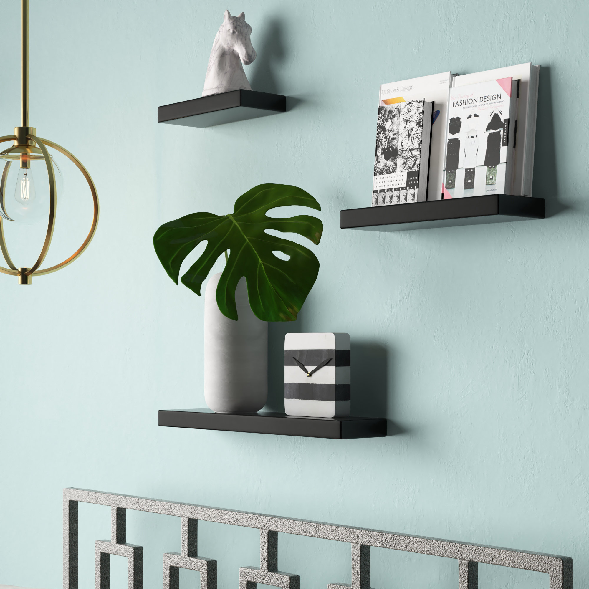 Latitude Run® Black 3 Piece Wall Shelf Set & Reviews | Wayfair