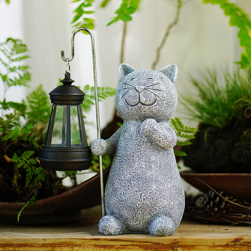 Trinx Erikas Solar Cat Garden Statue with Solar Lantern，Great Gifts for ...