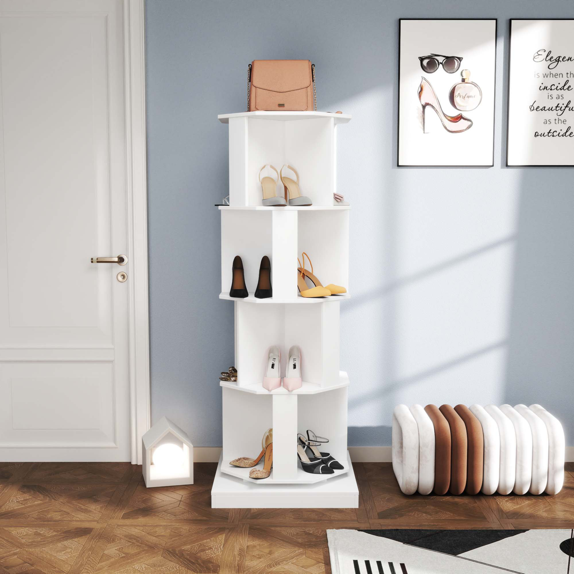 Ebern Designs 4 Tier Rotating Bookshelf, 360° Revolving Bookcase ...