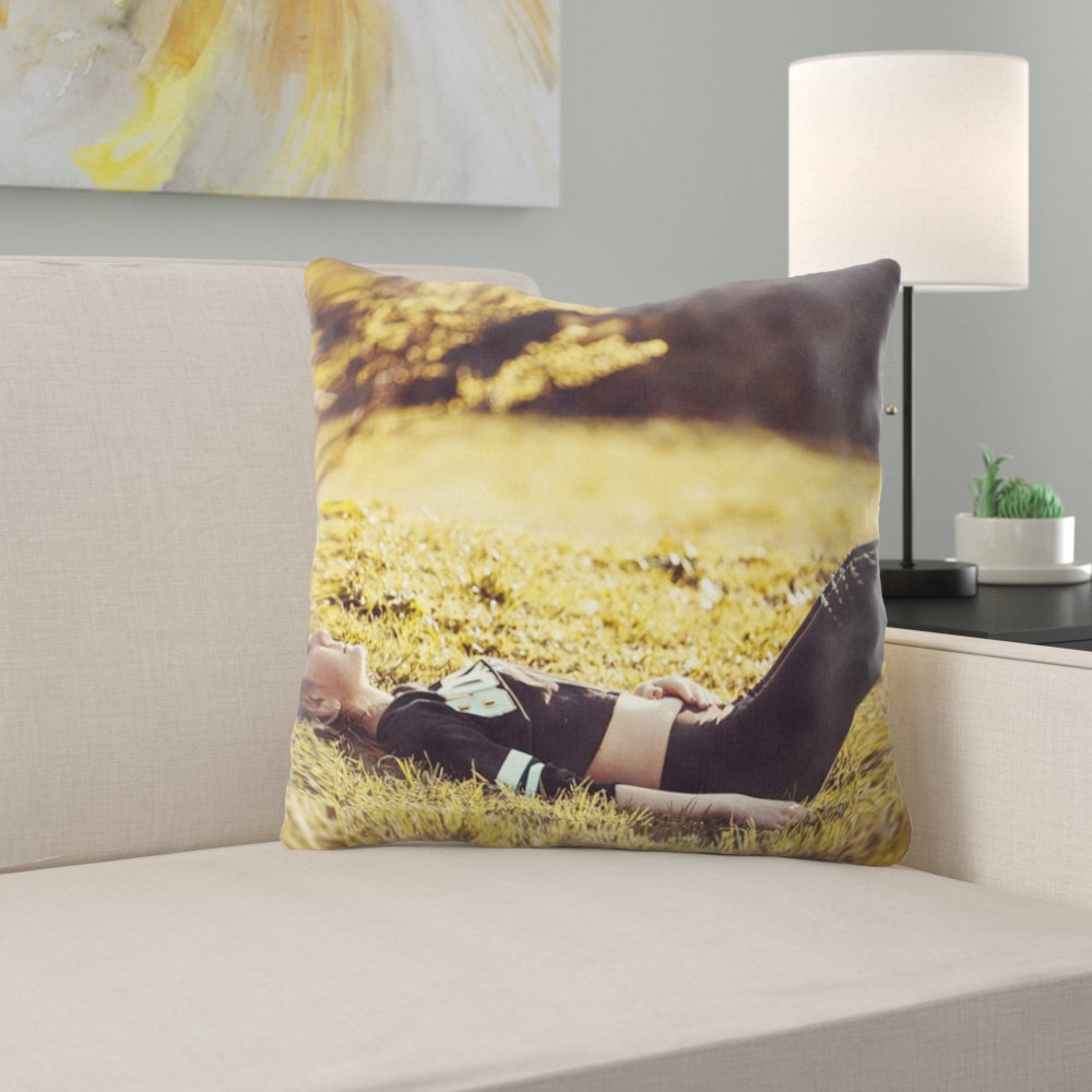 East Urban Home Girl Lying on the Grass Throw Pillow | Wayfair