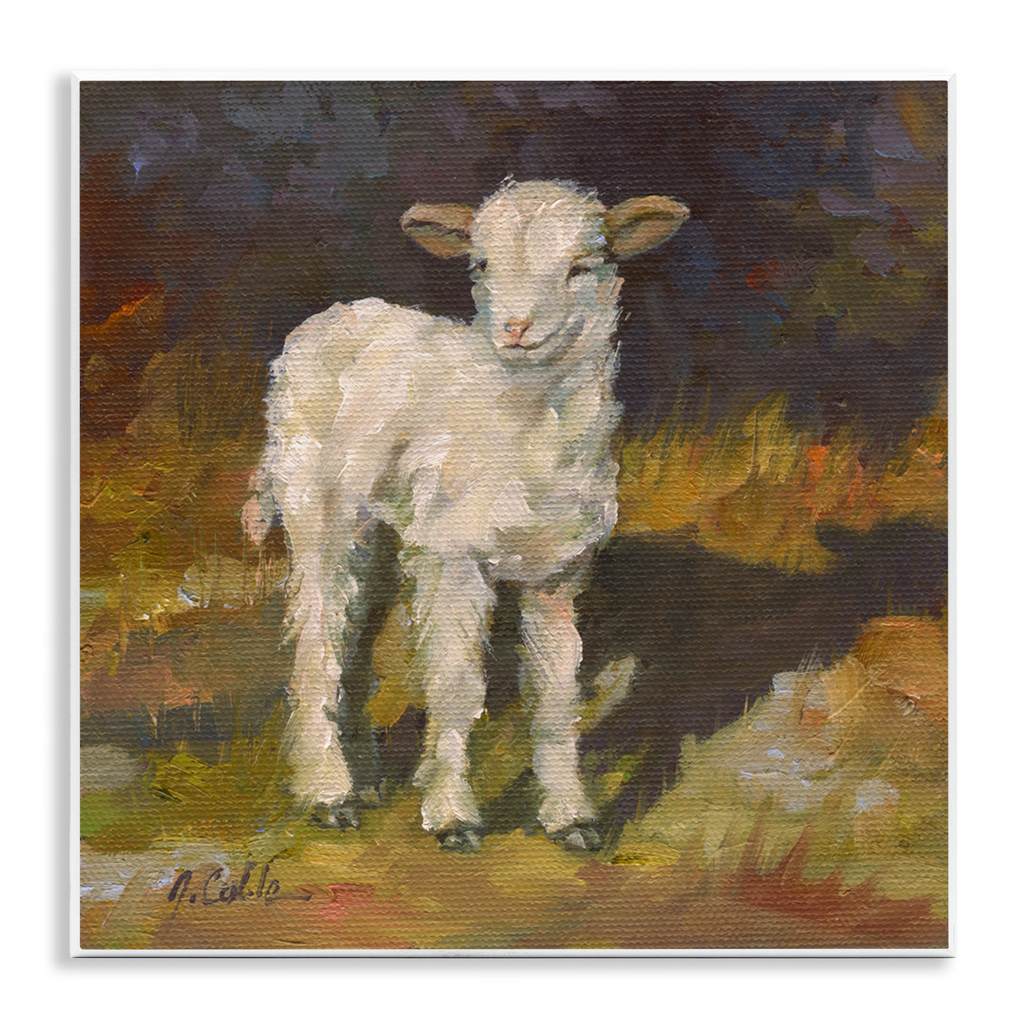 August Grove® 'Soft and Sweet Baby Lamb and Shadow Oil Painting' by ...